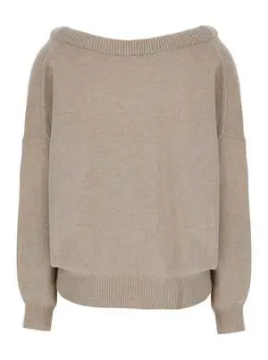 LISA YANG Doria' Beige Sweater With Wide Neckline And Off-shoulder Design In Cashmere For - Cream