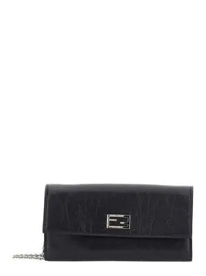 Fendi Crossbody Bag With Chain Strap And Ff Plate On The Front In Leather For - Black