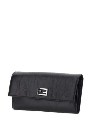 Fendi Leather Crossbody Bag With Ff Plate And Chain Strap - Black