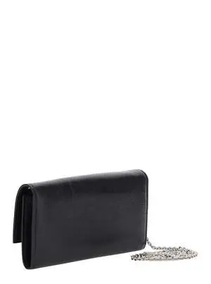 Fendi Leather Crossbody Bag With Ff Plate And Chain Strap - Black