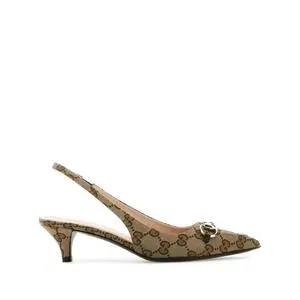Gucci Gg Supreme Canvas Slingback Pumps - Cream
