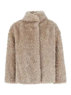 Herno Beige High-neck Coat With Hidden Front Closure In Beige Ecofur For - Multicolor