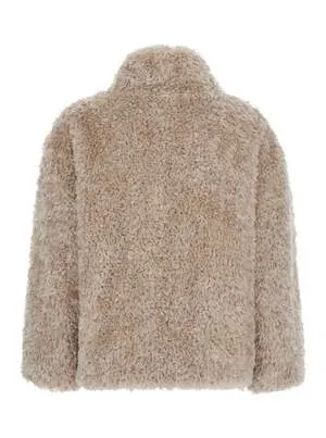 Herno Beige High-neck Coat With Hidden Front Closure In Beige Ecofur For