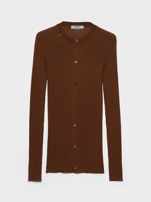 Prada Ribbed Wool Cardigan - Brown