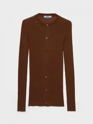 Prada Ribbed Wool Cardigan - Brown
