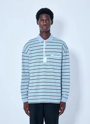 Bottega Veneta Striped Cotton-piqué Polo Shirt - Blue