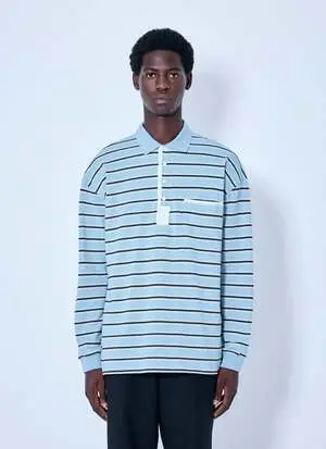 Bottega Veneta Striped Cotton-piqué Polo Shirt - Blue