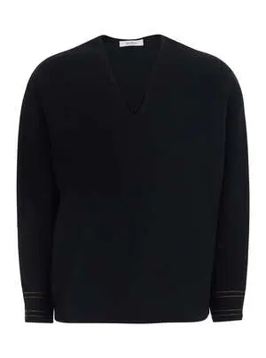 Max Mara Black Sweater With V-neck And Long Sleeve In Wool Blend - Multicolor