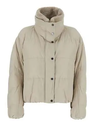 Brunello Cucinelli Beige Down Jacket With Removable Fur Collar In Tech Fabric For - Multicolor
