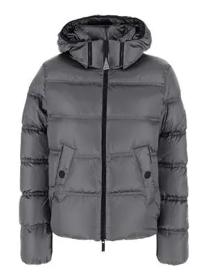 Moncler Sensation' Gray Down Jacket With Hood And Logo Patch On The Sleeve In Tech Fabric For - Multicolor