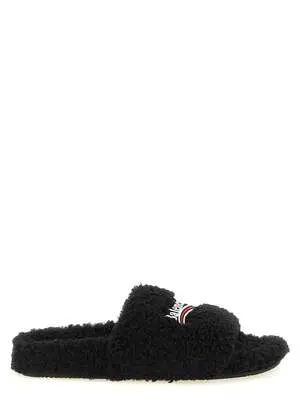 Balenciaga Furry Open Sandals - Black