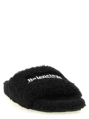 Balenciaga Furry Open Sandals - Black