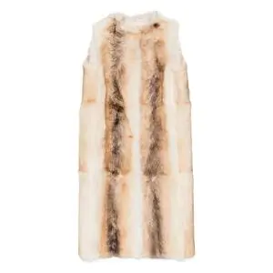 YVES SALOMON Striped Fur Waistcoat - Cream