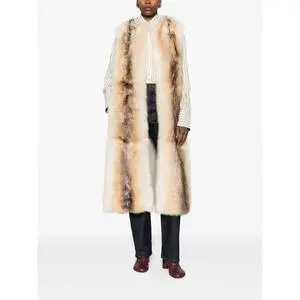 YVES SALOMON Striped Fur Waistcoat - Cream