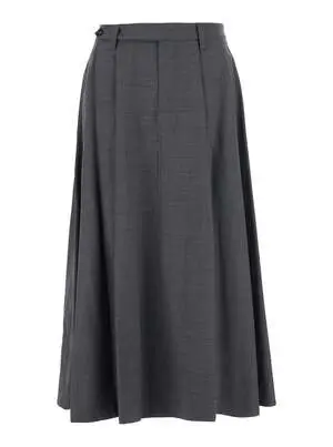 Brunello Cucinelli Grey Midi Skirt With Button Closure On The Side And Monil Detail On The Belt Loops In Wool Blend For - Multicolor