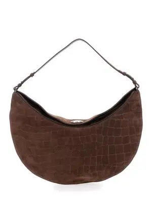 Jacquemus Le Calisso Rond Large' Brown Shoulder Bag With Adjustable Strap And Embossed Crodocile Effect In Leather - Multicolor