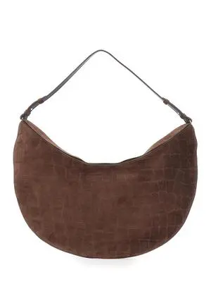 Jacquemus Le Calisso Rond Large' Brown Shoulder Bag With Adjustable Strap And Embossed Crodocile Effect In Leather - Multicolor