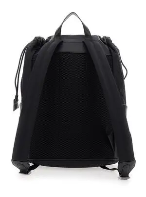 Fendi Black Backpack With Logo Plaque And All-over Ff Motif In Nylon