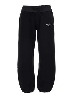 Moncler Black Pants With Elasticated Waist And Logo Lettering On The Front In Cotton For - Multicolor