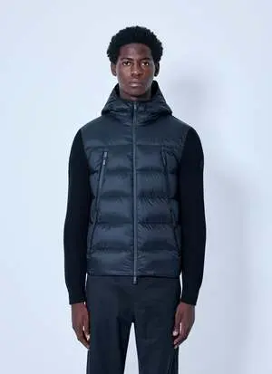 Moncler Hooded Puffer Jacket With Knit Sleeves - Black