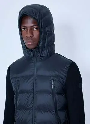 Moncler Hooded Puffer Jacket With Knit Sleeves