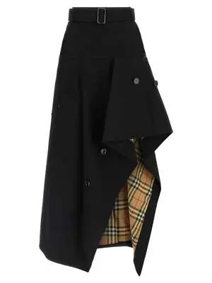 Burberry Cotton Gabardine Trench Skirt - Black