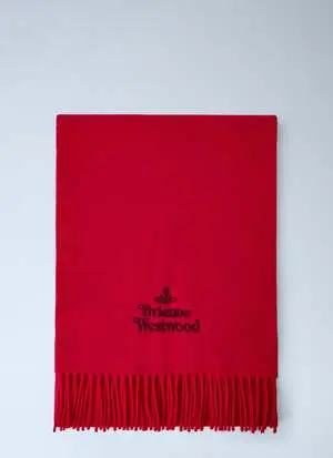 VIVIENNE WESTWOOD Logo Embroidered Wool Scarf - Red