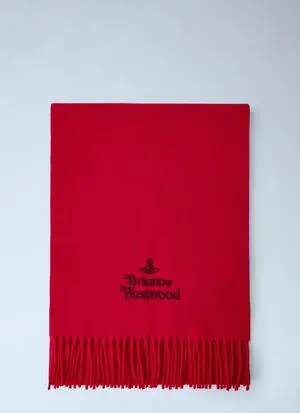 VIVIENNE WESTWOOD Logo Embroidered Wool Scarf - Red