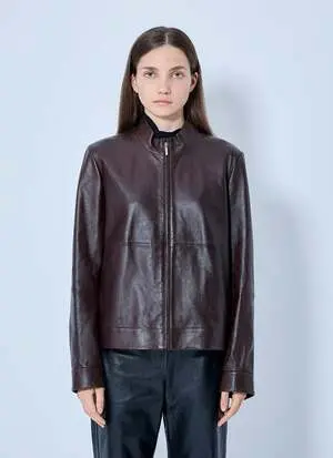 Max Mara High-collar Leather Jacket - Multicolor