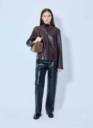 Max Mara High-collar Leather Jacket - Multicolor