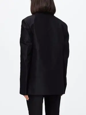 Gucci Cropped Silk Blazer With Peak Lapels And Padded Shoulders