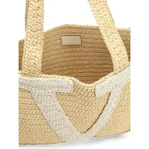 Valentino Garavani Maxi Vlogo Signature Raffia Tote Bag - Cream