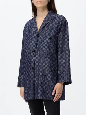 Gucci All-over Gg Monogram Denim Shirt Jacket In A Relaxed Fit - Blue