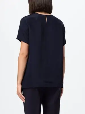 Max Mara Short-sleeved Silk Blouse With Tone-on-tone Monogram - Blue