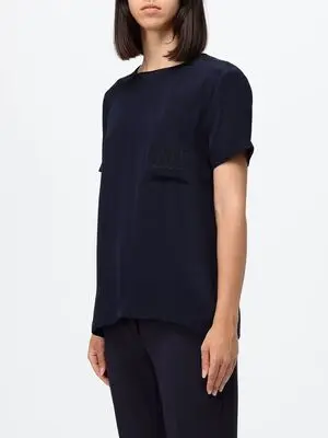 Max Mara Short-sleeved Silk Blouse With Tone-on-tone Monogram - Blue