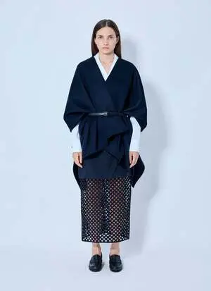 Max Mara Belted Wrap Poncho With Cut-out Skirt - Blue