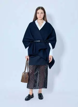 Max Mara Belted Wrap Poncho With Cut-out Skirt
