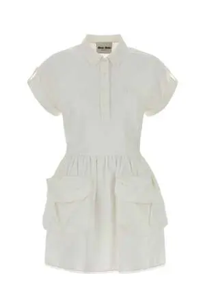 Miu Miu Cotton Blend Dress - White