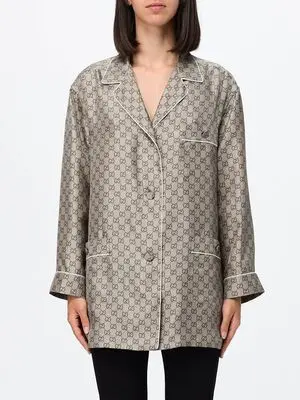 Gucci Gg Monogram Silk Pajama-style Shirt With Revere Collar - Cream