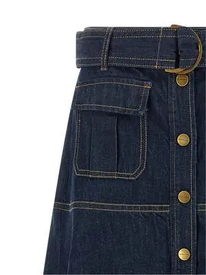 Zimmermann Belted Denim Midi Skirt - Blue