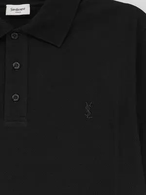 Saint Laurent Pique Cotton Polo Shirt With Cassandre Embroidery - Multicolor