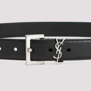 Saint Laurent Grained Calf Leather Belt - Black