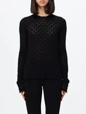 Gucci Sheer Gg Monogram Criªpe Top With Long Sleeves - Black