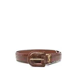Saint Laurent Crocodile Effect Leather Belt - Brown