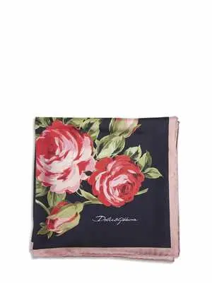 Dolce & Gabbana Rose Bouquet Print Silk Twill Scarf - Multicolor