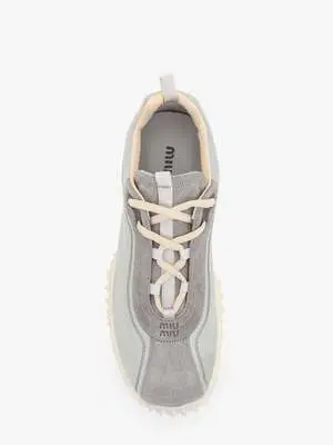 Miu Miu Nylon And Suede Sneakers With Embroidered Logo - Multicolor