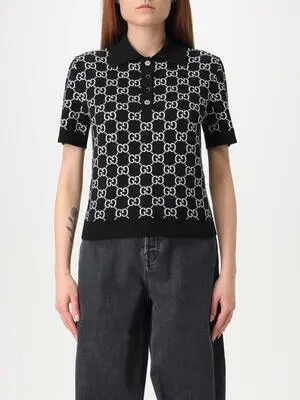 Gucci Jacquard Monogram Knit Polo Shirt - Black