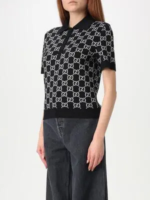 Gucci Jacquard Monogram Knit Polo Shirt - Black