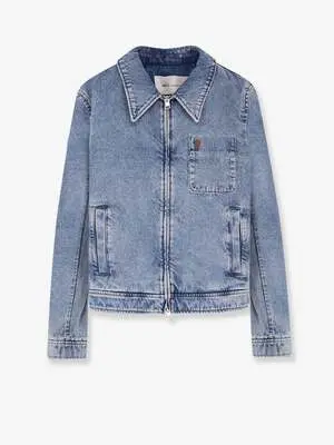AMI Paris Denim Jacket With Iconic Embroidery - Multicolor