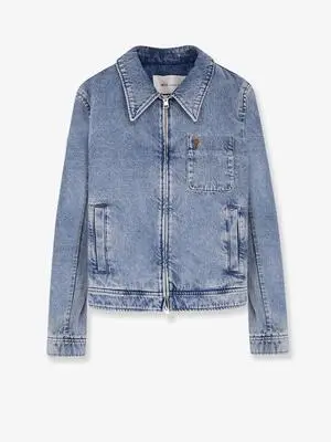 AMI Paris Denim Jacket With Iconic Embroidery - Multicolor